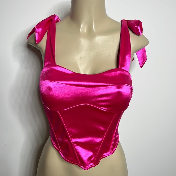 SHEIN | Tops | Shein Medium Hot Pink Satin Bustier Top With Big Bow Ties On Shoulders Nwot ...